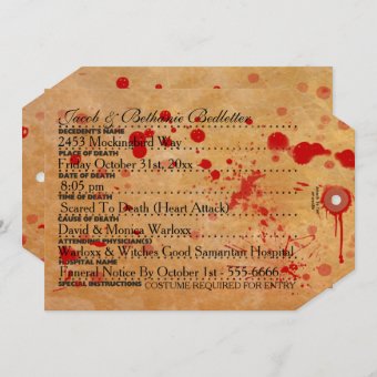 Bloody Halloween Toe Tag Invitation | Zazzle