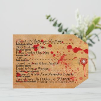 Bloody Halloween Toe Tag Invitation | Zazzle