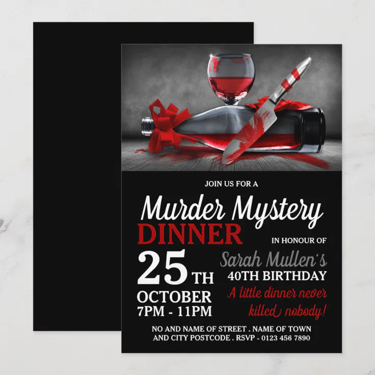 Bloody Scene, Murder Mystery Birthday Dinner Invitation | Zazzle