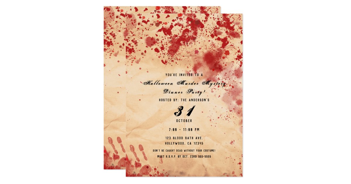 Bloody Vintage Paper Halloween Murder Mystery Invitation | Zazzle.com