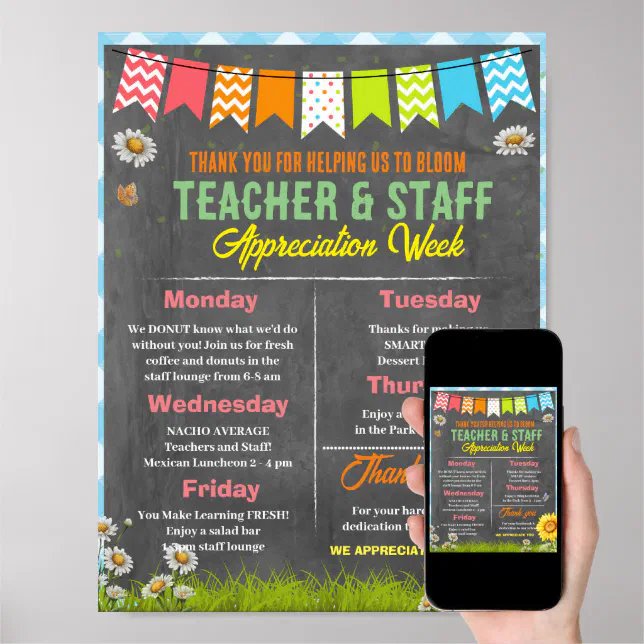 Bloom Teacher Appreciation Week Itinerary Poster | Zazzle