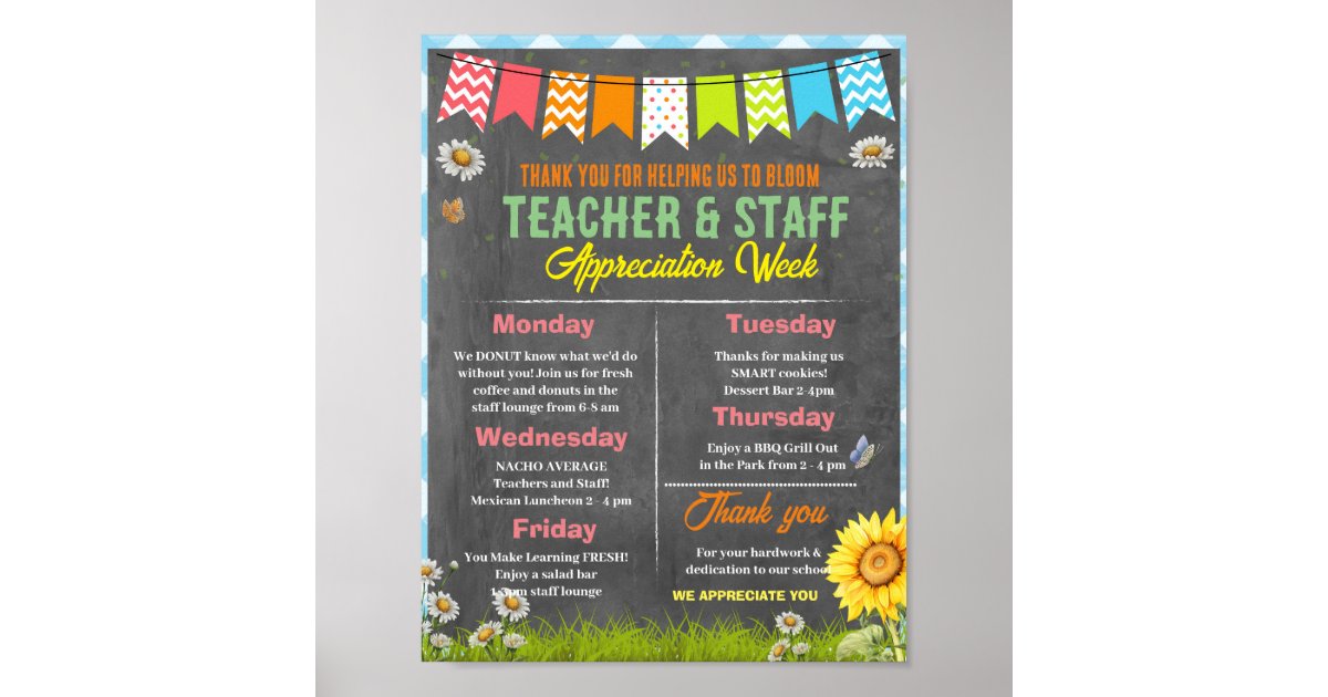 Bloom Teacher Appreciation Week Itinerary Poster | Zazzle