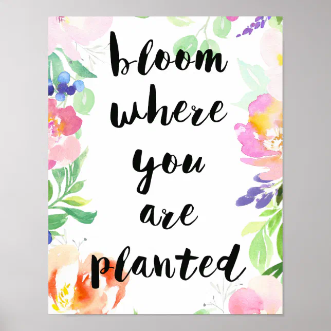 Bloom Where You Are Planted Watercolor Floral Poster | Zazzle