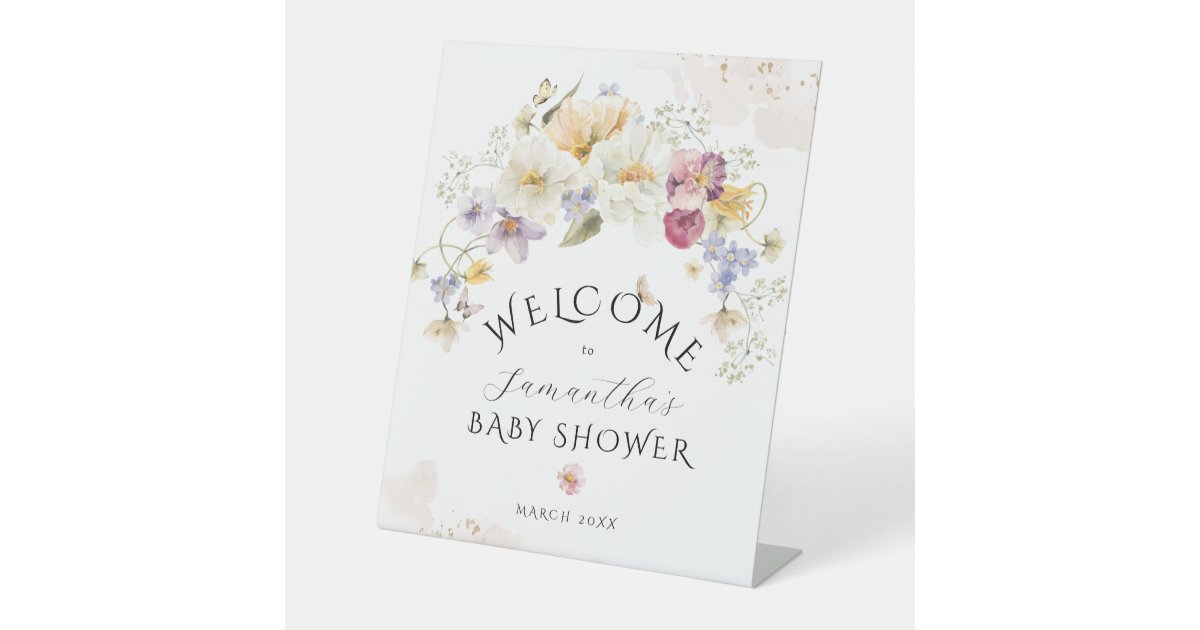 Bloom Wildflower Rustic Baby Shower welcome Pedestal Sign | Zazzle