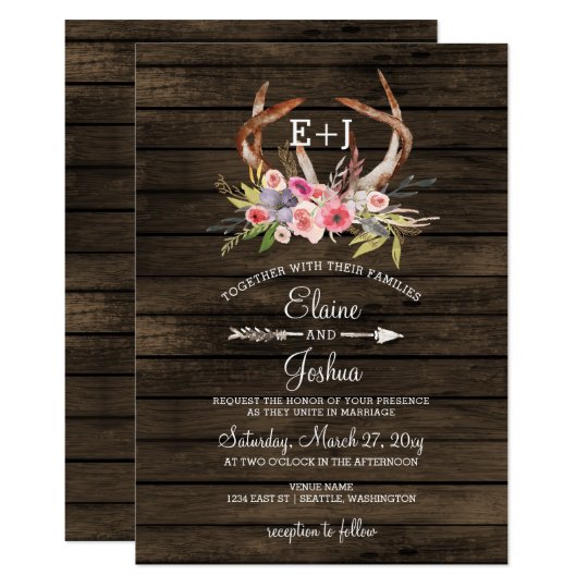Blooming Antlers Country Chic Wedding Invitations | Zazzle.com