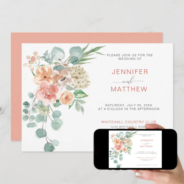 Blooming Apricot Floral Bouquet Horizontal| Invitation | Zazzle