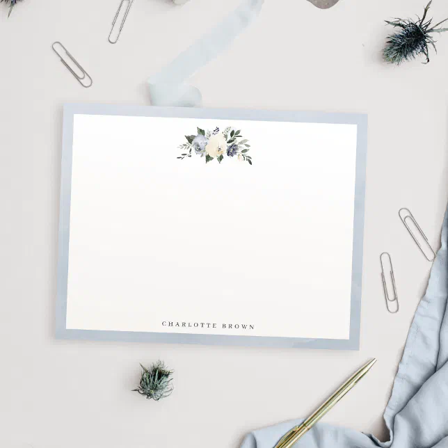 Blooming botanical blue personalized stationery note card | Zazzle