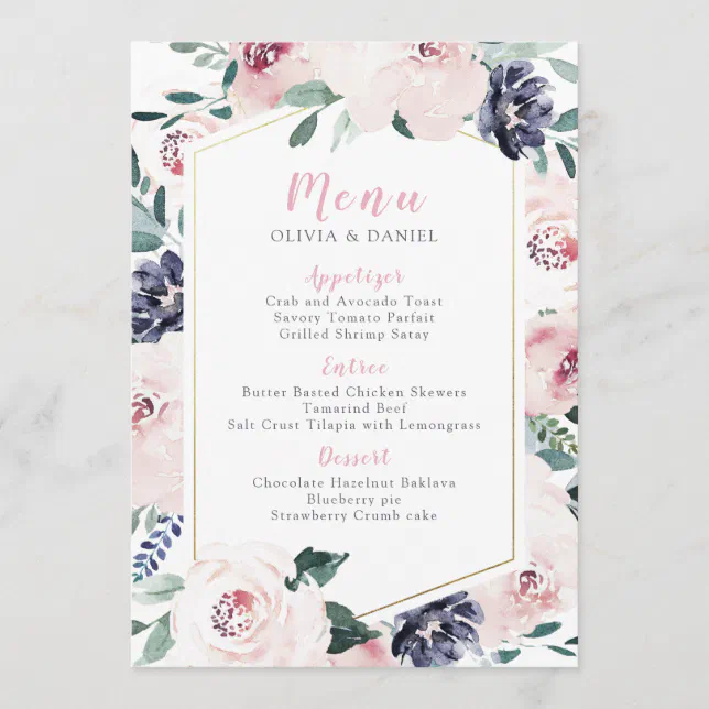 Blooming botanical blush floral wedding menu | Zazzle