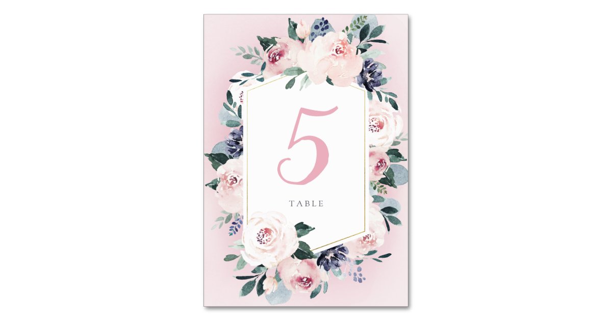 Blooming botanical blush watercolor floral Wedding Table Number | Zazzle