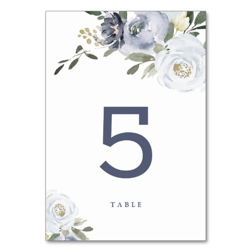 Blooming botanical dusty blue floral wedding table table number | Zazzle