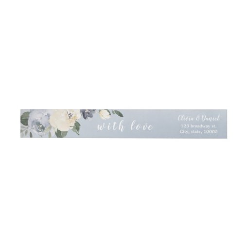 Blooming botanical dusty blue floral wedding wrap around label | Zazzle