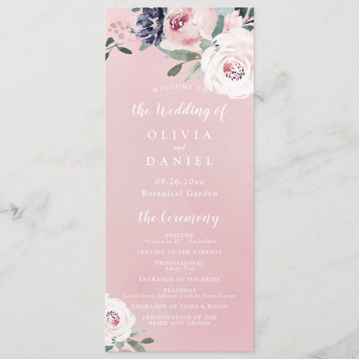 Blooming botanical pink floral wedding program | Zazzle
