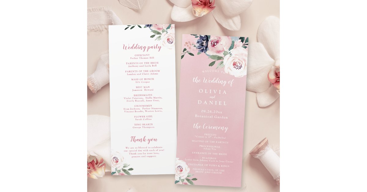 Blooming botanical pink floral wedding program | Zazzle