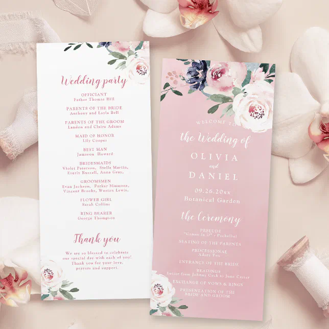 Blooming botanical pink floral wedding program | Zazzle