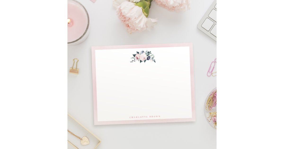Blooming botanical pink personalized stationery note card | Zazzle