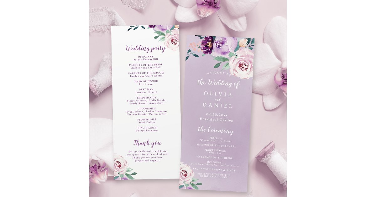 Blooming botanical purple floral wedding program | Zazzle