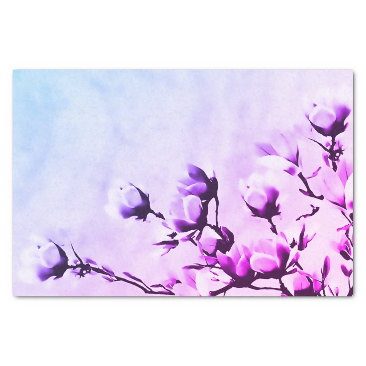 Blooming cherry flowers, floral blue and purple tissue paper | Zazzle