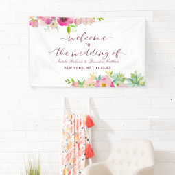 Blooming Chic Mint & Blush Floral Wedding Welcome Banner | Zazzle