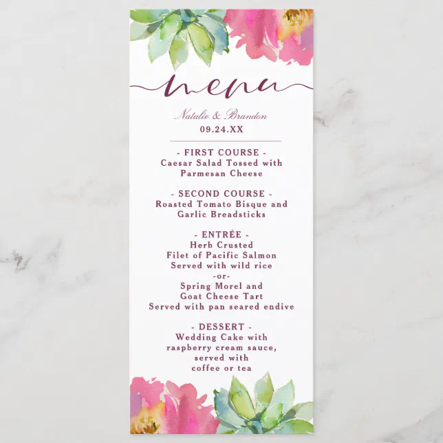 Blooming Chic Mint & Blush Pink Floral Dinner Menu | Zazzle