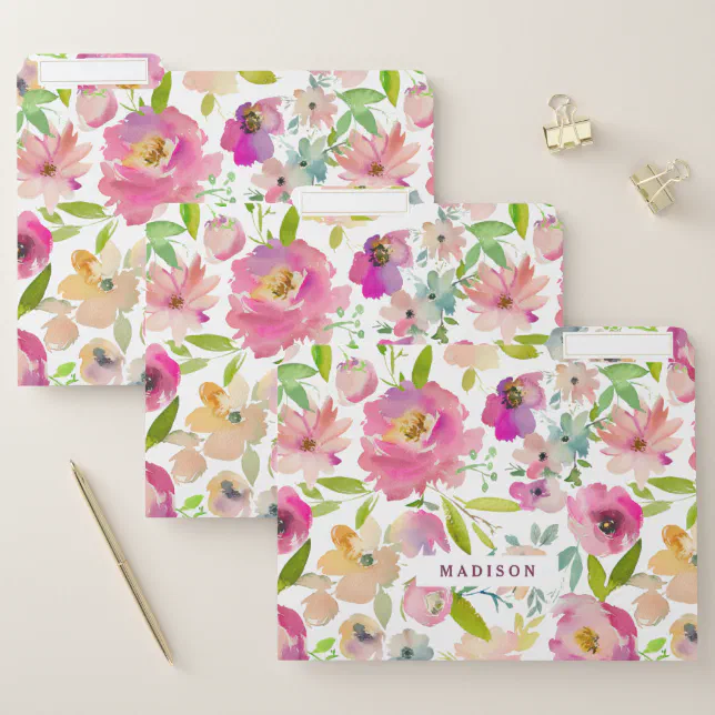 Blooming Chic Mint & Blush Pink Floral Monogram File Folder | Zazzle