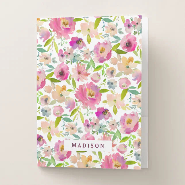 Blooming Chic Mint & Blush Pink Floral Monogram Pocket Folder | Zazzle