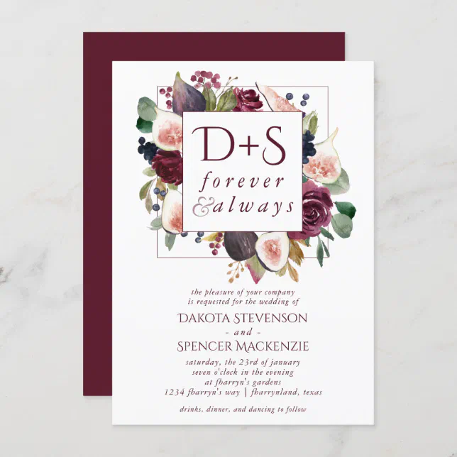 Blooming Figs | Moody Rustic Monogram Wreath Invitation | Zazzle