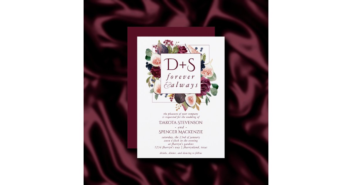 Blooming Figs | Moody Rustic Monogram Wreath Invitation | Zazzle