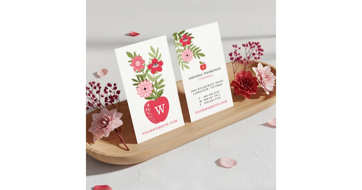 Blooming Floral Red Apple Learning Tutoring Business Card | Zazzle