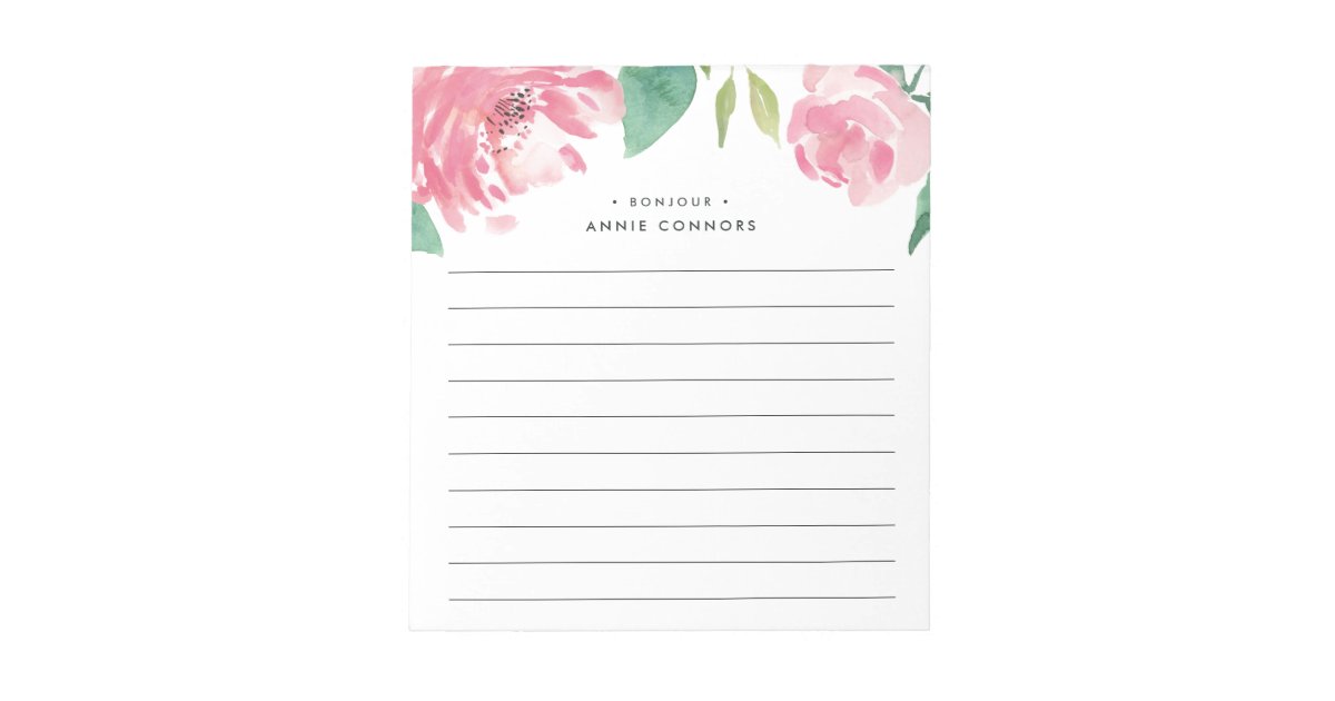 Blooming Peony | Personalized Lined Notepad | Zazzle