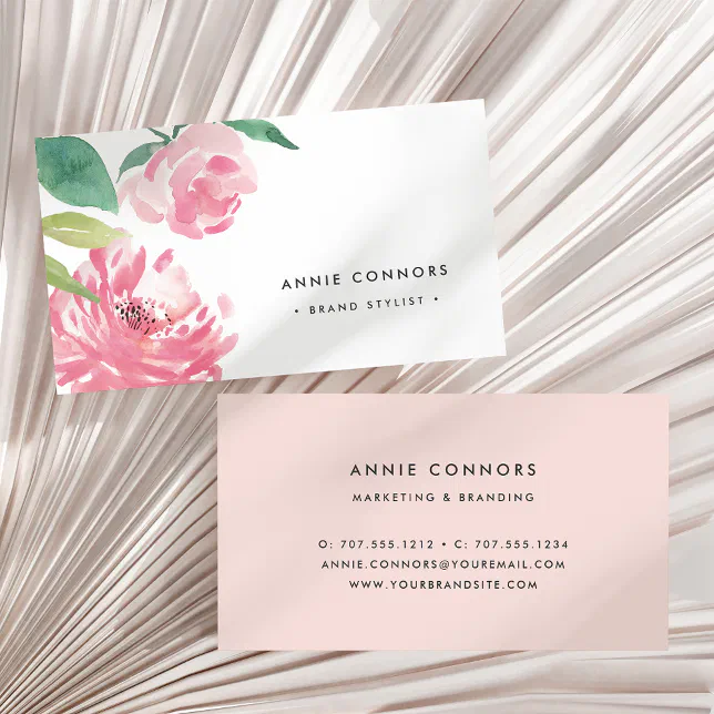 Blooming Peony | Watercolor Floral Business Card | Zazzle