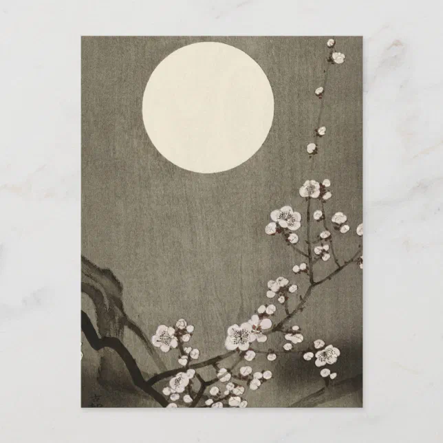 Blooming Plum Blossom at Full Moon by Ohara Koson Postcard | Zazzle