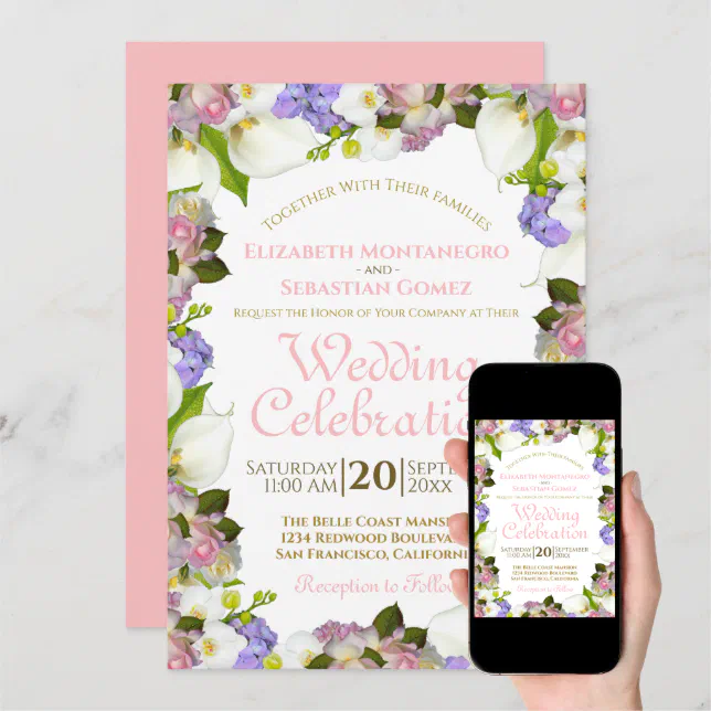 Blooming Spring Pastel Floral Frame Wedding Invitation | Zazzle