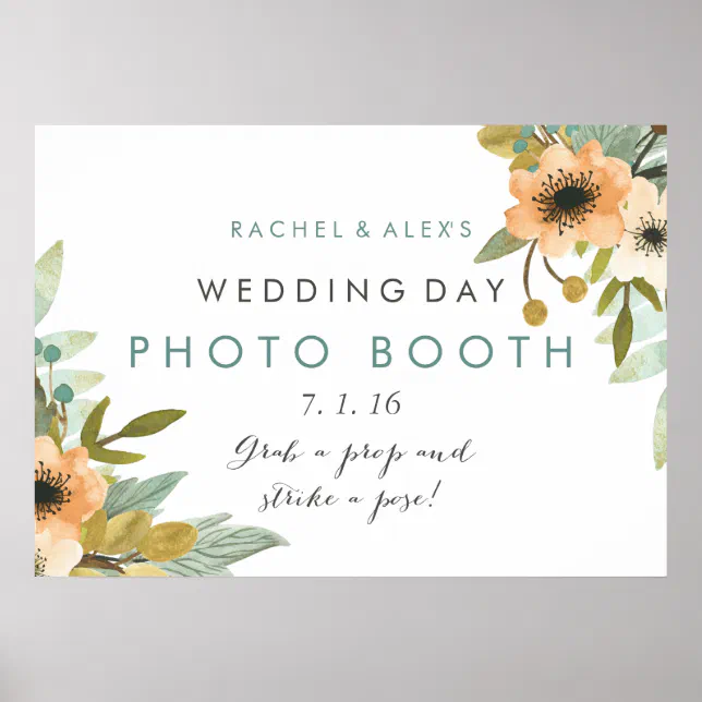 Blooming Watercolor Photo Booth Poster | Zazzle