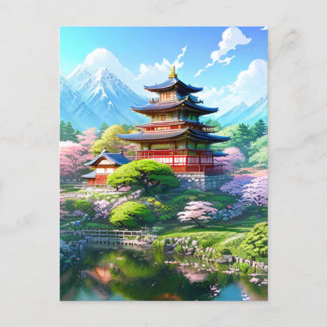 Blossom Serenity at Japanese Temple Postcard | Zazzle