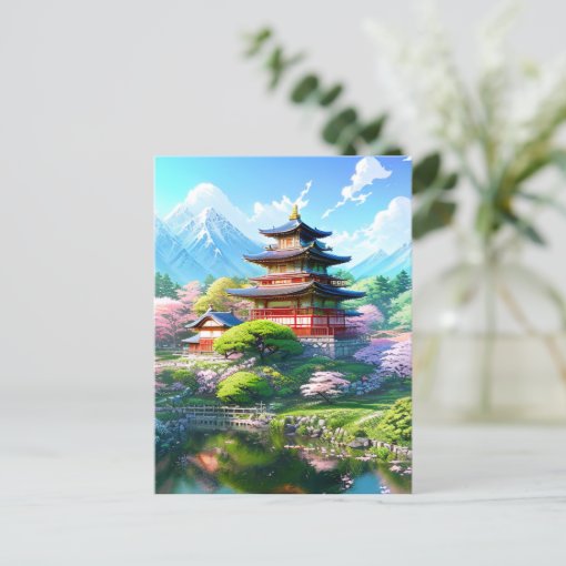 Blossom Serenity at Japanese Temple Postcard | Zazzle