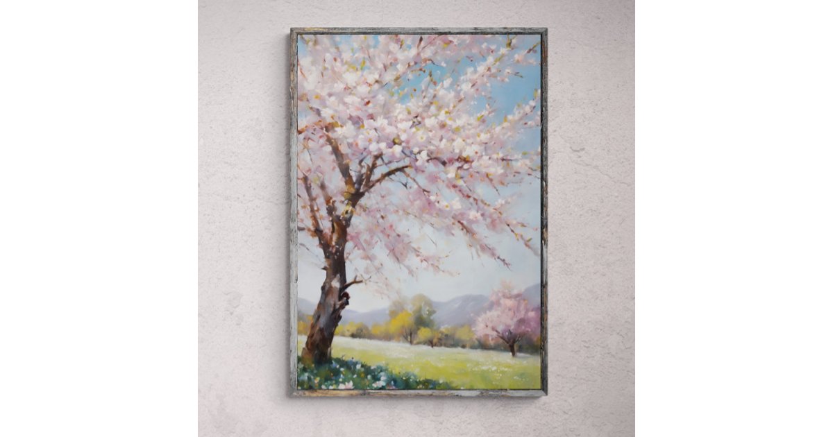 Blossom Serenity: Tree in Grass Field oil Painting Poster | Zazzle