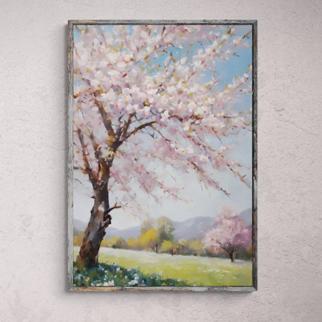 Blossom Serenity: Tree in Grass Field oil Painting Poster | Zazzle