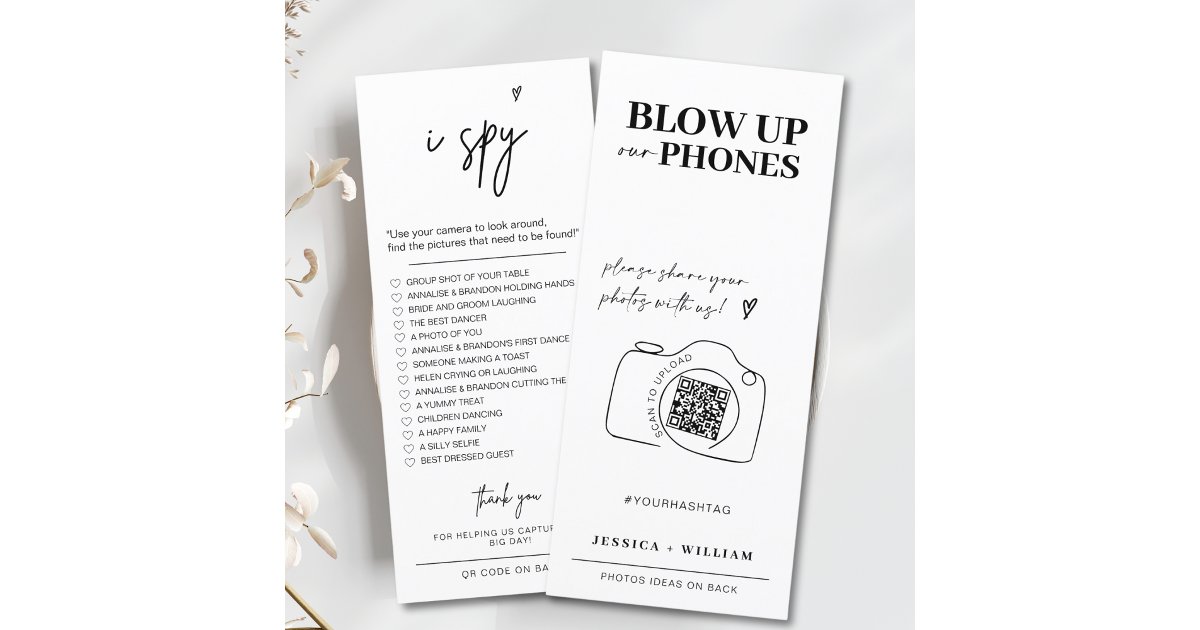 Blow up phones I spy wedding game card | Zazzle