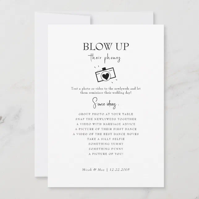 Blow Up Their Phones Wedding Reception Guest Ideas Invitation | Zazzle