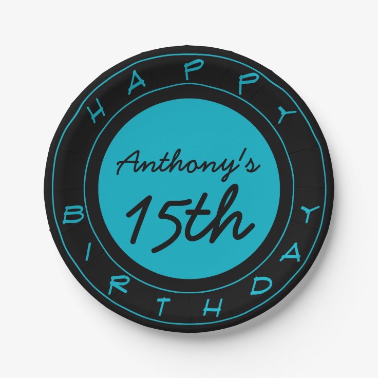 Blue 15th Birthday Party Personalized Paper Plates | Zazzle