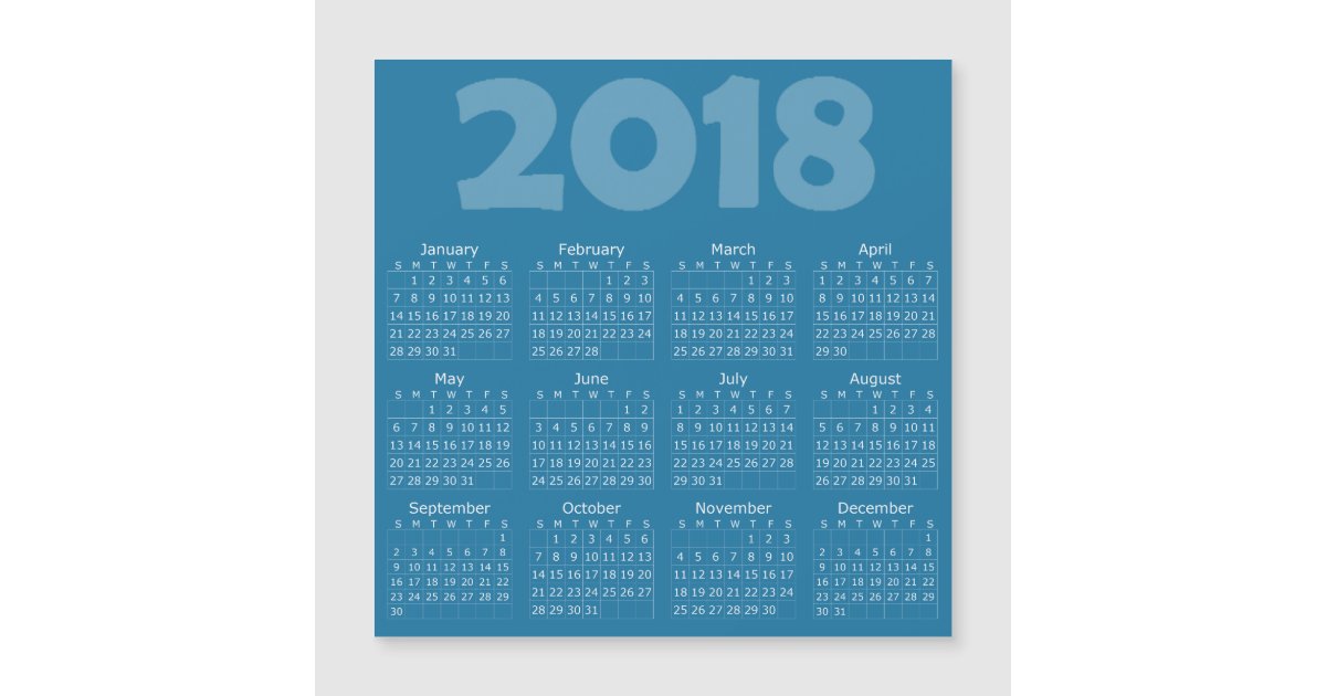 Blue 2018 Calendar Square Magnetic Card | Zazzle