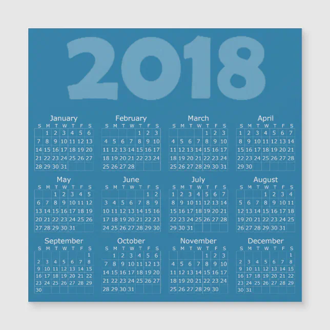 Blue 2018 Calendar Square Magnetic Card | Zazzle