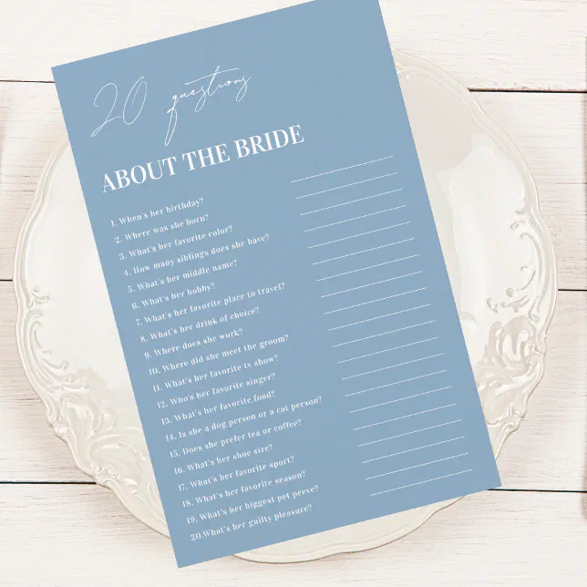 Blue 20 Questions About the Bride Game | Zazzle