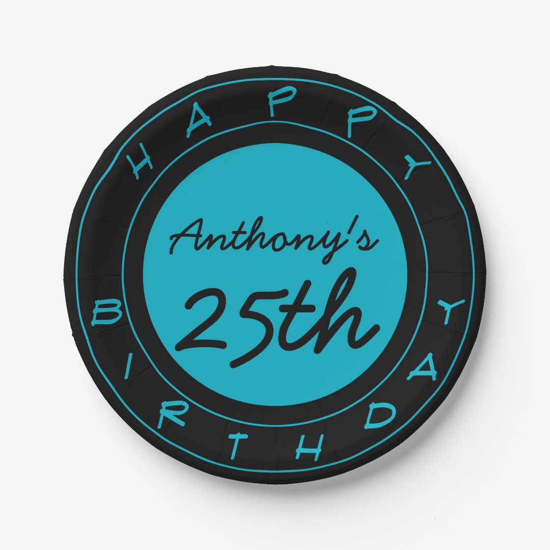 Blue 25th Birthday Party Personalized Paper Plates | Zazzle