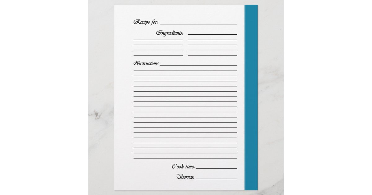 Blue 2-sided Recipe Pages | Zazzle