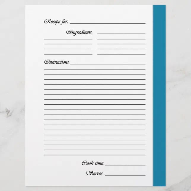 Blue 2-sided Recipe Pages | Zazzle