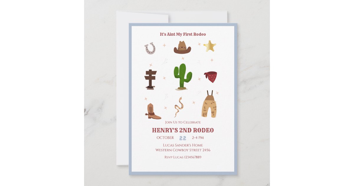 Blue 2nd Rodeo Cowboy Kids Birthday Invitation | Zazzle
