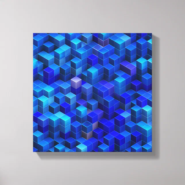 Blue 3D cubes abstract geometric pattern Canvas Print | Zazzle