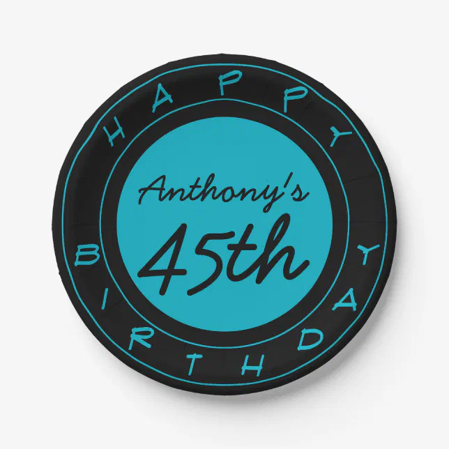 Blue 45th Birthday Party Personalized Paper Plates | Zazzle