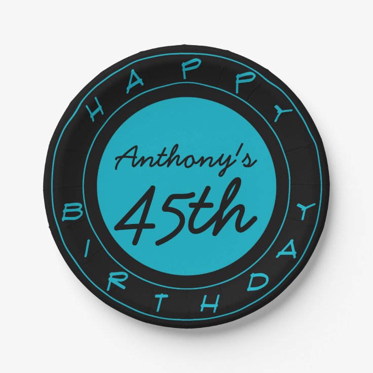 Blue 45th Birthday Party Personalized Paper Plates | Zazzle